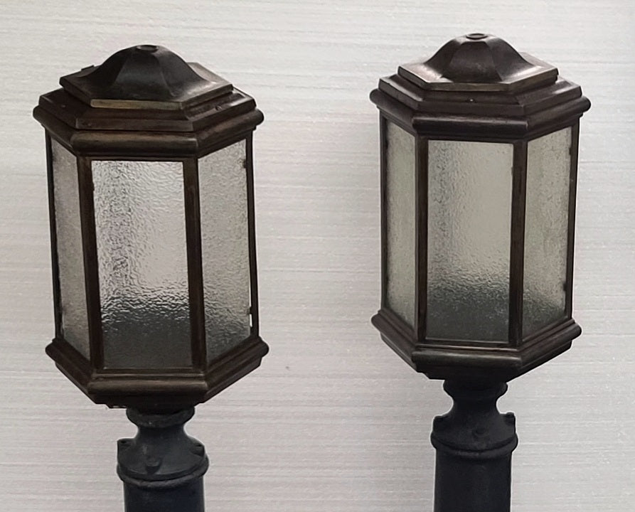 Pair Vintage 8ft Tall Bronze & Cast Iron Yard Driveway Lamp Posts ...