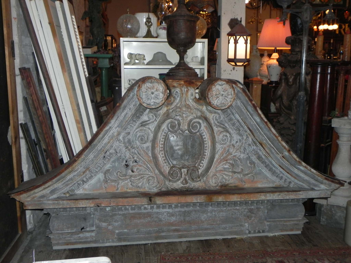 1860's Antique Building Pediment in Zinc with Cast Iron Urn Finial ...